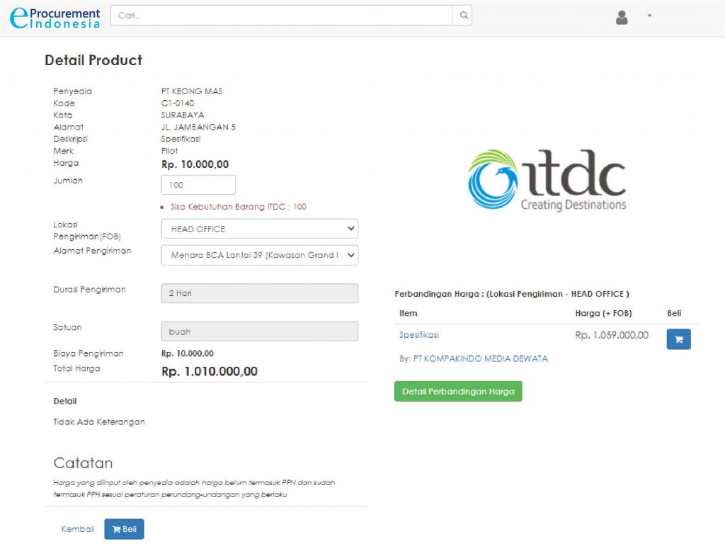 Product Screenshot - eProcurement Indonesia